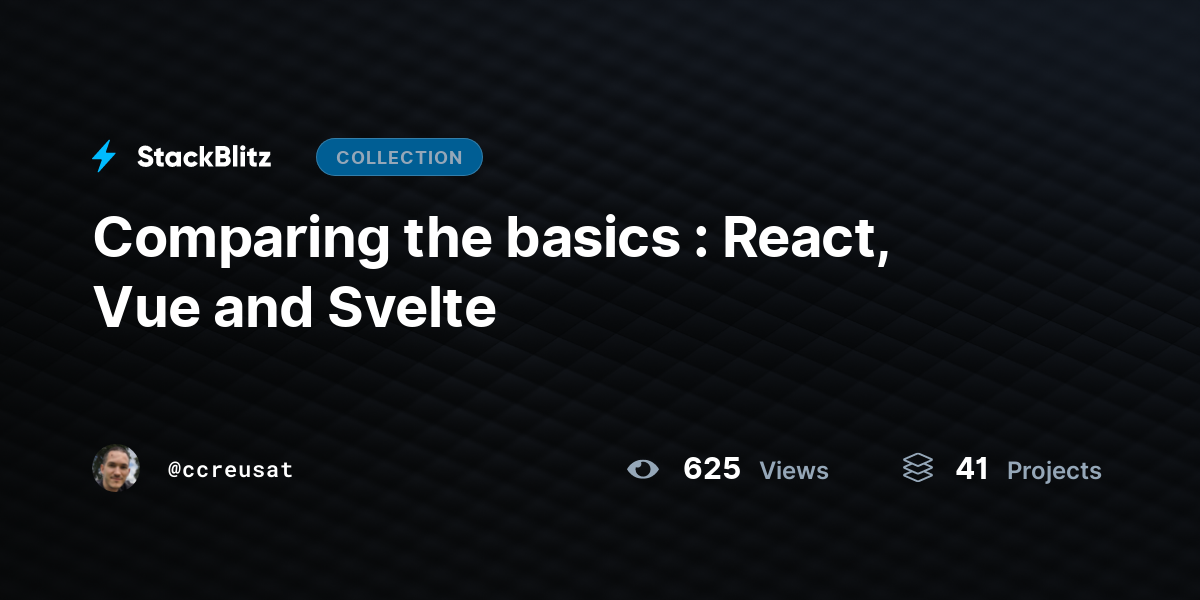 Comparing the basics : React, Vue and Svelte by ccreusat - StackBlitz Comparing the basics : React, Vue and Svelte by ccreusat - StackBlitz