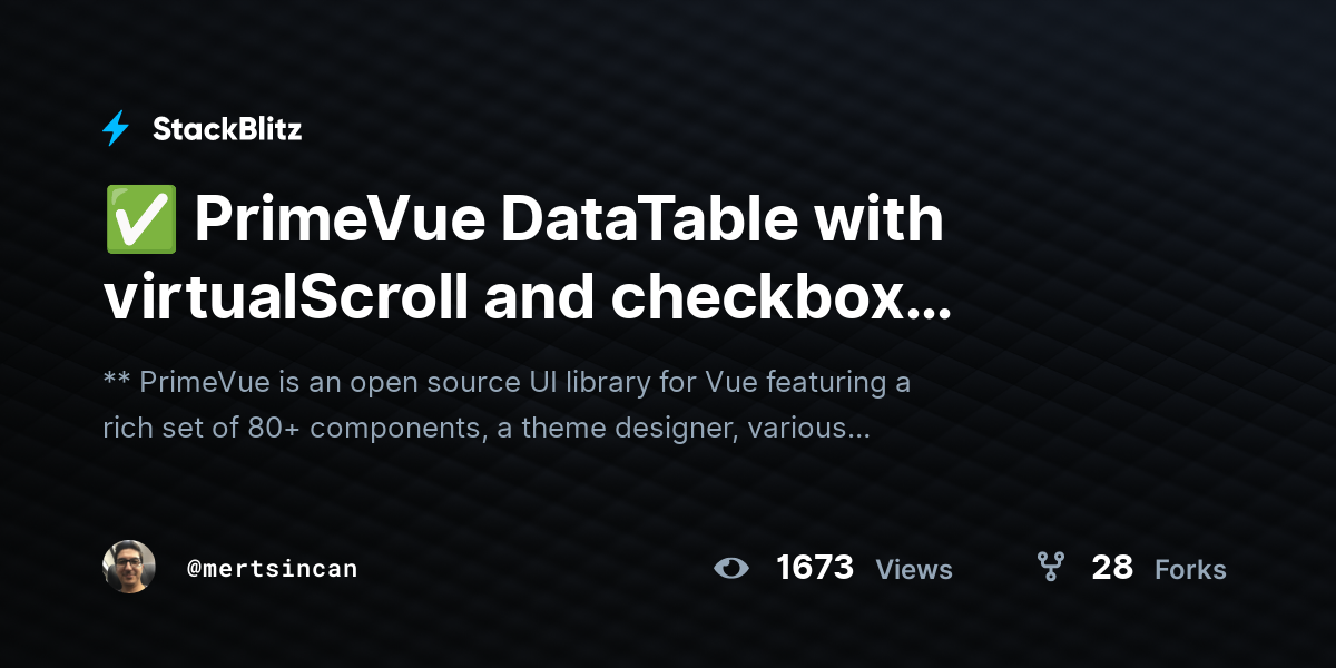 PrimeVue DataTable with virtualScroll and checkbox selection (Status ... PrimeVue DataTable with virtualScroll and checkbox selection (Status ...