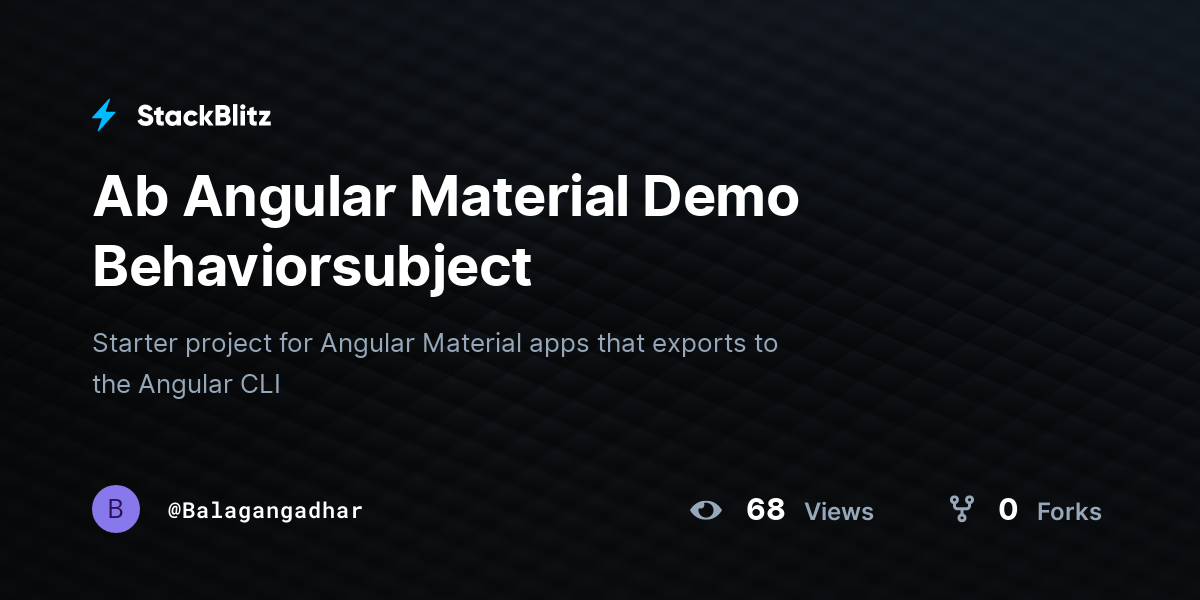 Ab Angular Material Demo Behaviorsubject - StackBlitz Ab Angular Material Demo Behaviorsubject - StackBlitz