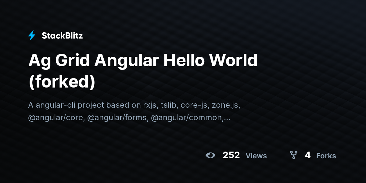 Ag Grid Angular Hello World (forked) - StackBlitz