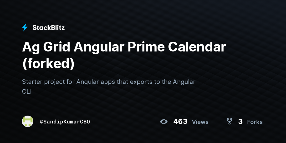 Ag Grid Angular Prime Calendar (forked) - StackBlitz