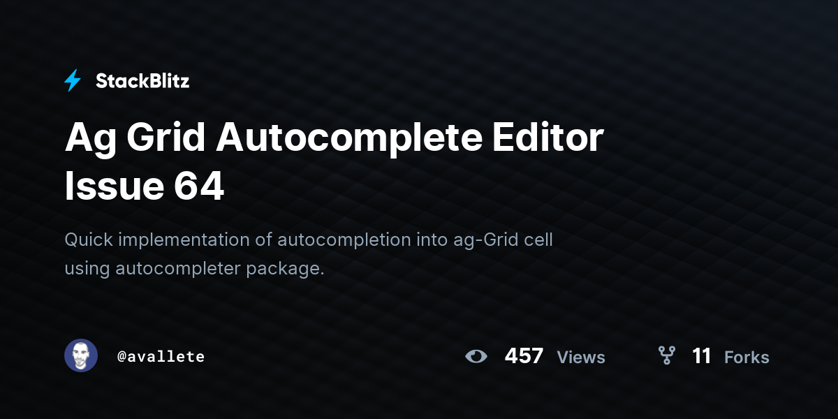 Ag Grid Autocomplete Editor Issue 64 - StackBlitz