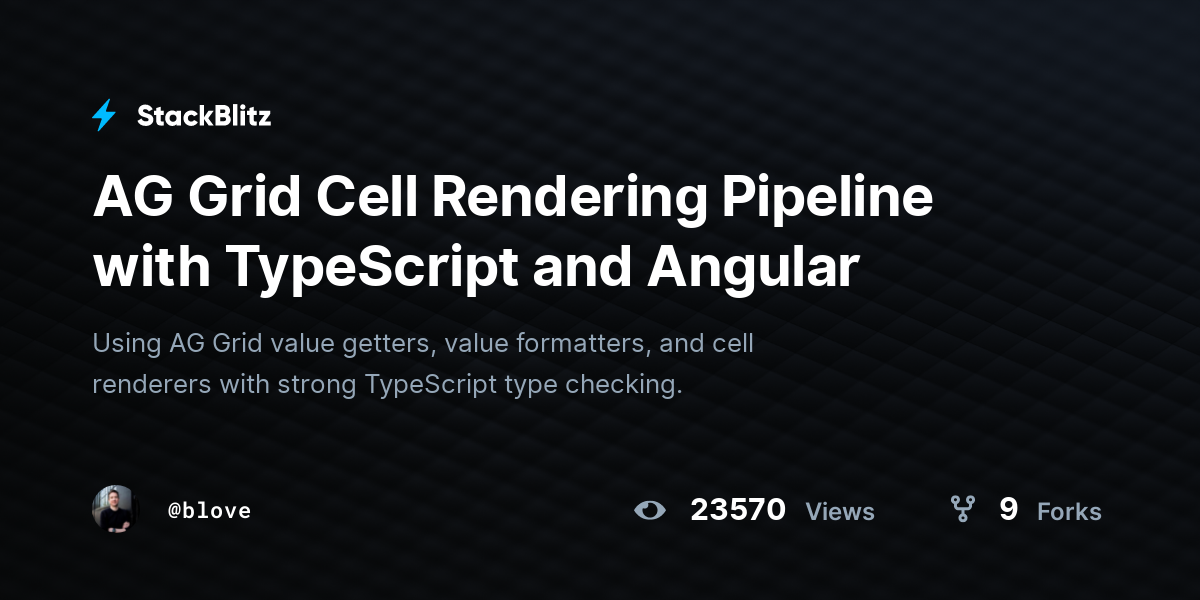 AG Grid Cell Rendering Pipeline with TypeScript and Angular - StackBlitz AG Grid Cell Rendering Pipeline with TypeScript and Angular - StackBlitz