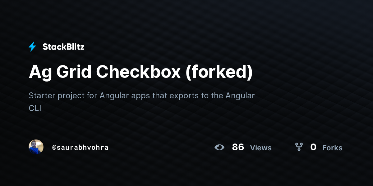 Ag Grid Checkbox (forked) - StackBlitz Ag Grid Checkbox (forked) - StackBlitz