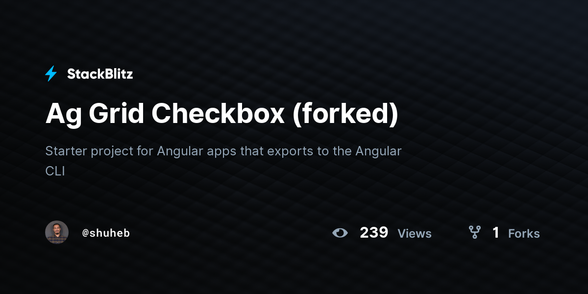 Ag Grid Checkbox (forked) - StackBlitz Ag Grid Checkbox (forked) - StackBlitz