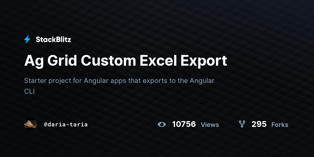 Ag Grid Custom Excel Export - StackBlitz