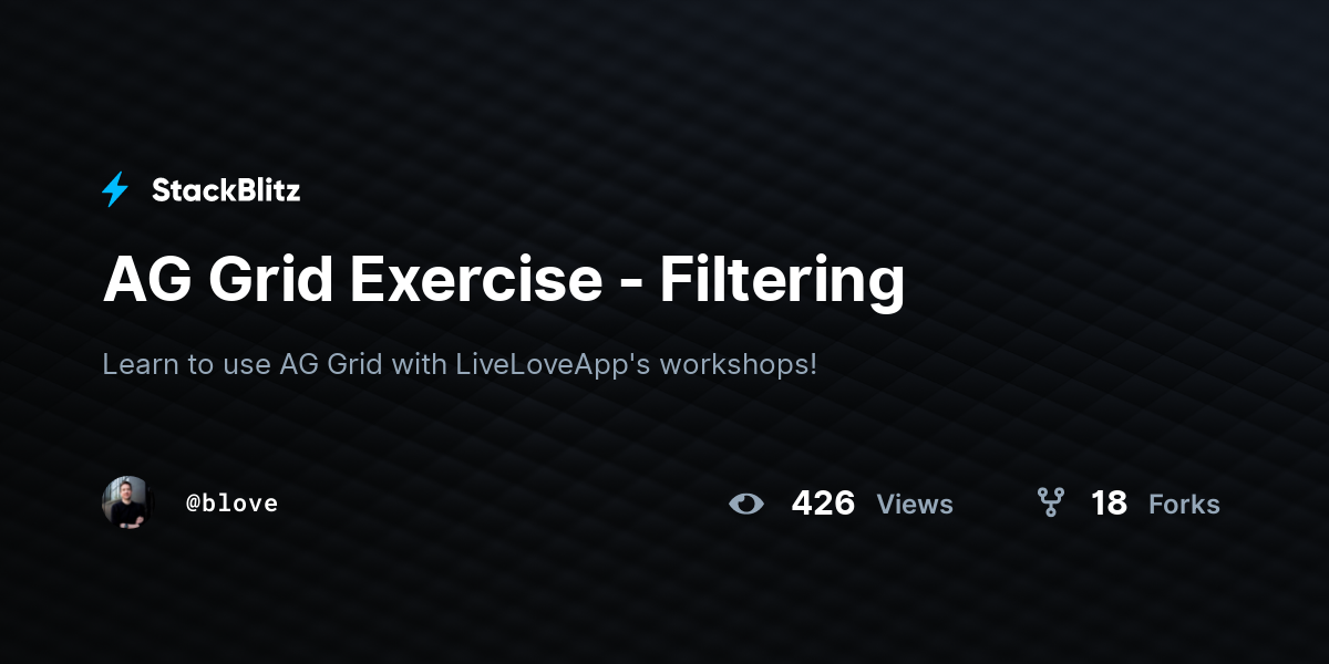 AG Grid Exercise - Filtering - StackBlitz