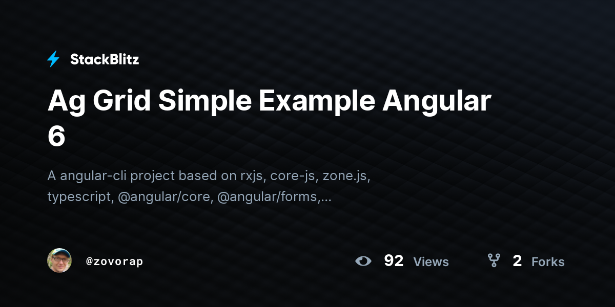 Ag Grid Simple Example Angular 6 - StackBlitz