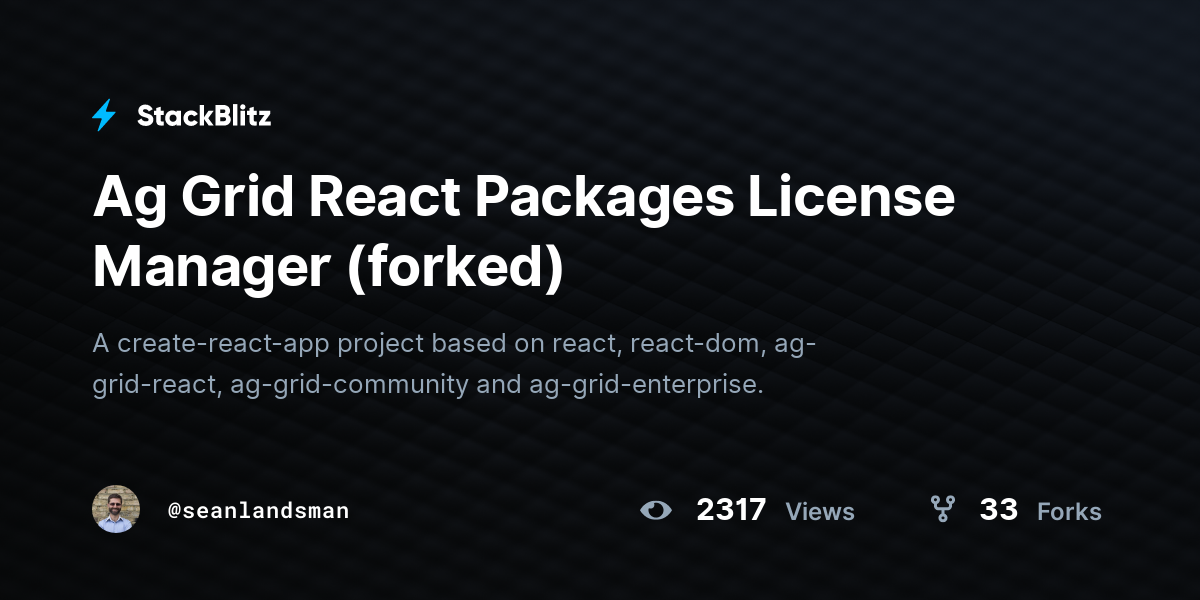 Ag Grid React Packages License Manager (forked) - StackBlitz