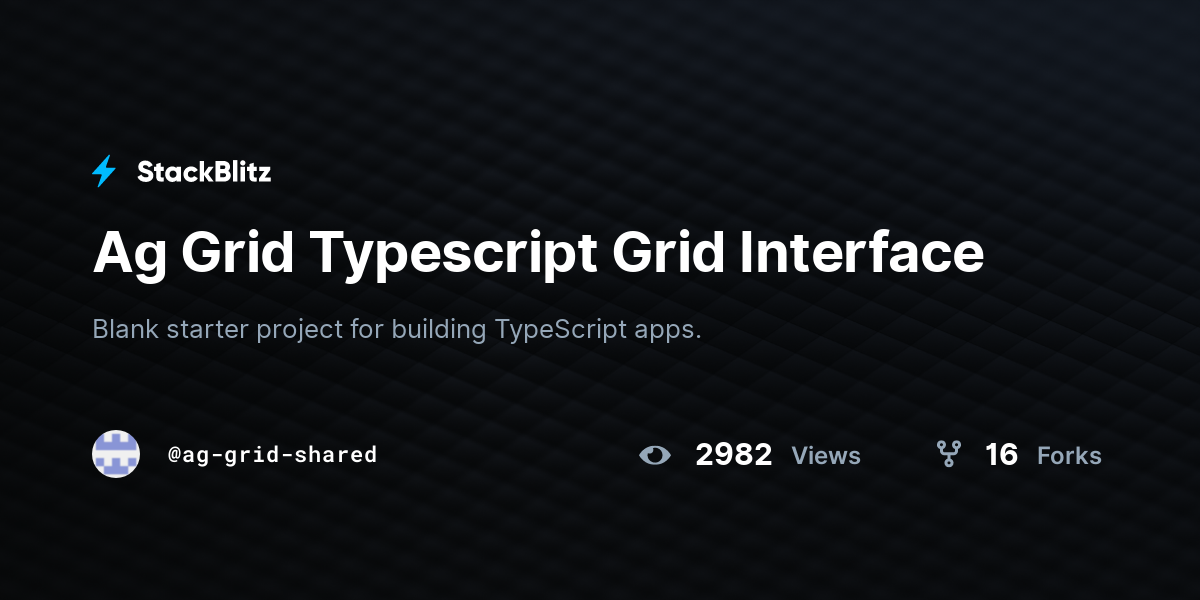 Ag Grid Typescript Grid Interface - StackBlitz