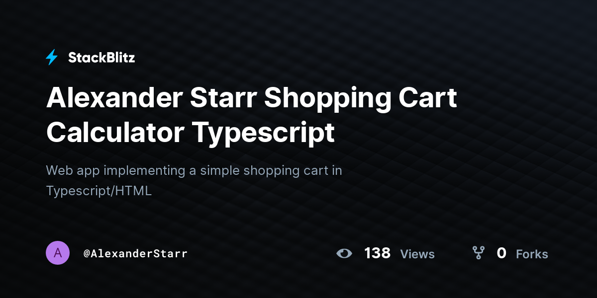 Alexander Starr Shopping Cart Calculator Typescript - StackBlitz