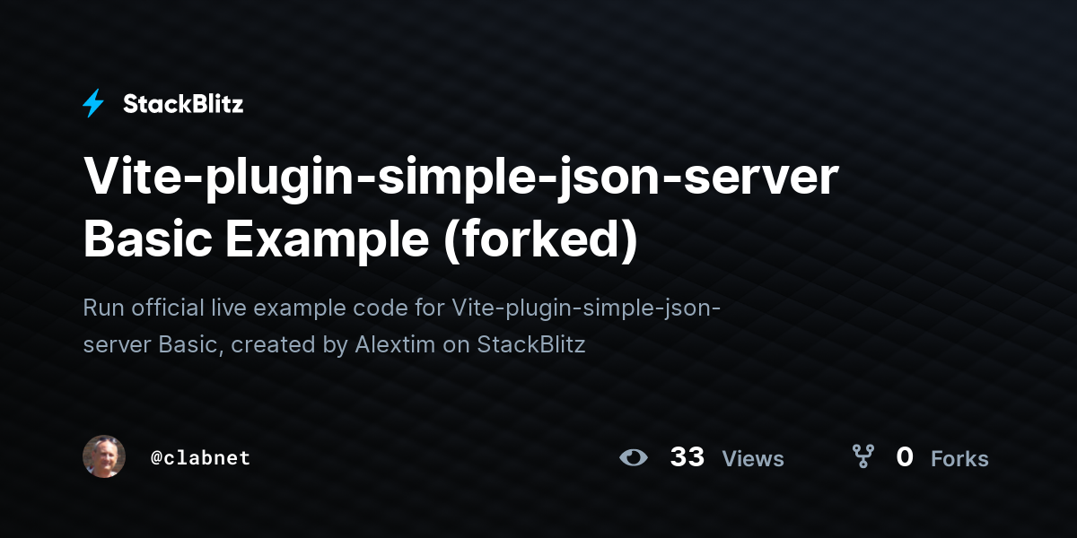 Vite-plugin-simple-json-server Basic Example (forked) - StackBlitz Vite-plugin-simple-json-server Basic Example (forked) - StackBlitz