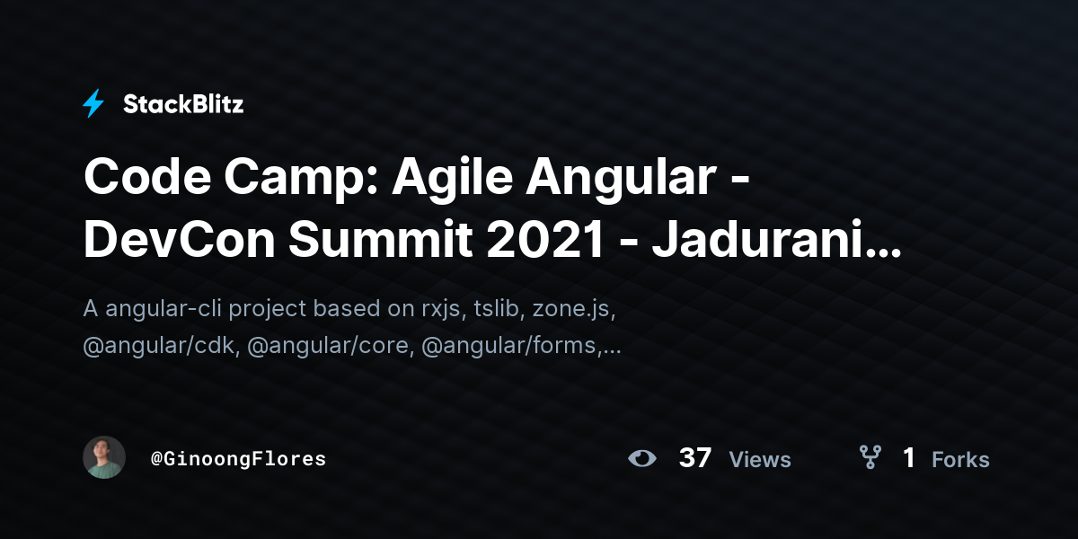Code Camp: Agile Angular - DevCon Summit 2021 - Jadurani Davalos (forked) - StackBlitz