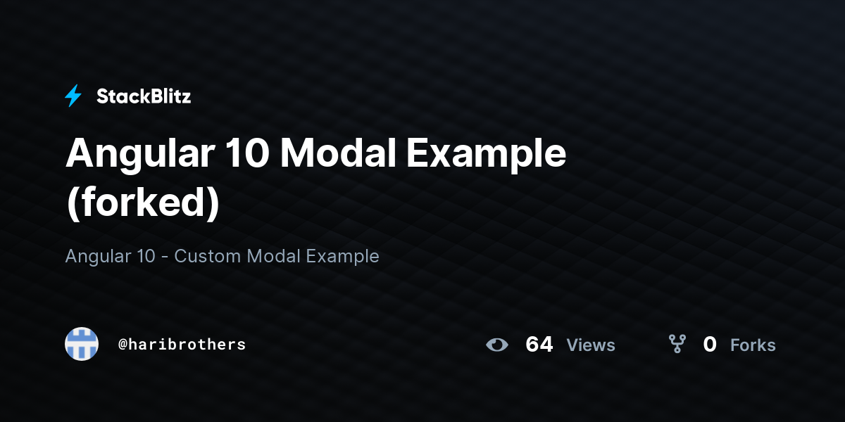 Angular 10 Modal Example Forked Stackblitz 