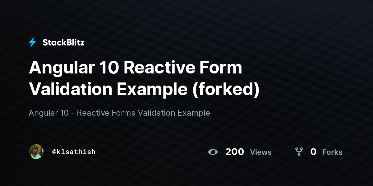 Angular 10 Reactive Form Validation Example (forked) - StackBlitz