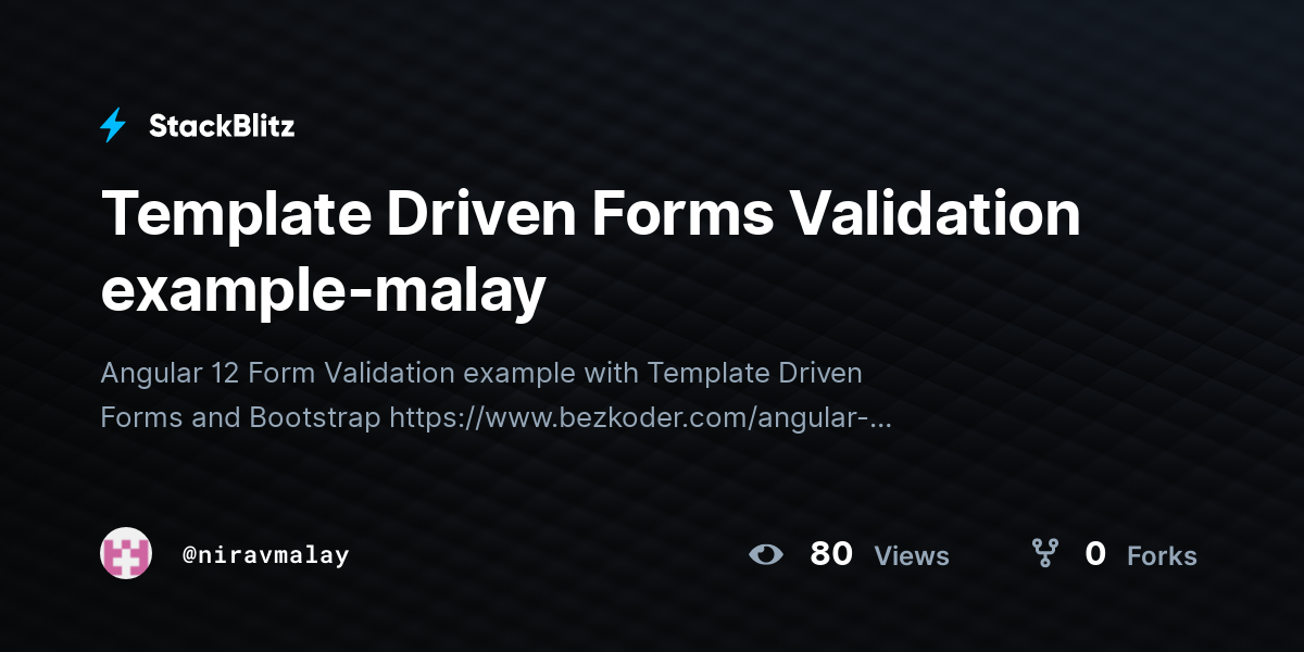 Template Driven Forms Validation Example Malay Stackblitz