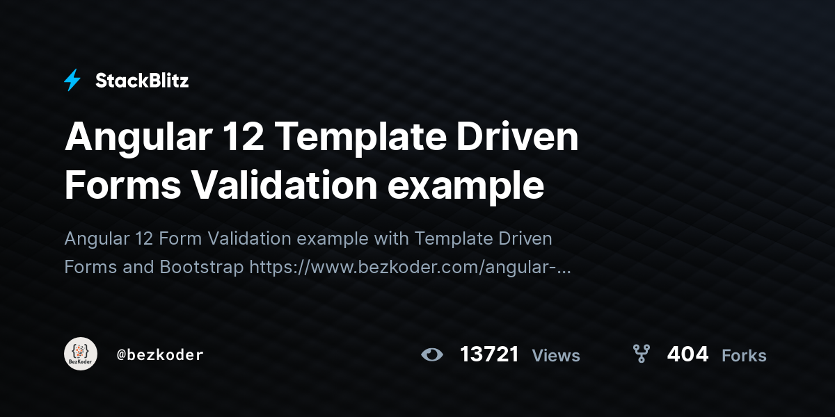 Angular 12 Template Driven Forms Validation example - StackBlitz