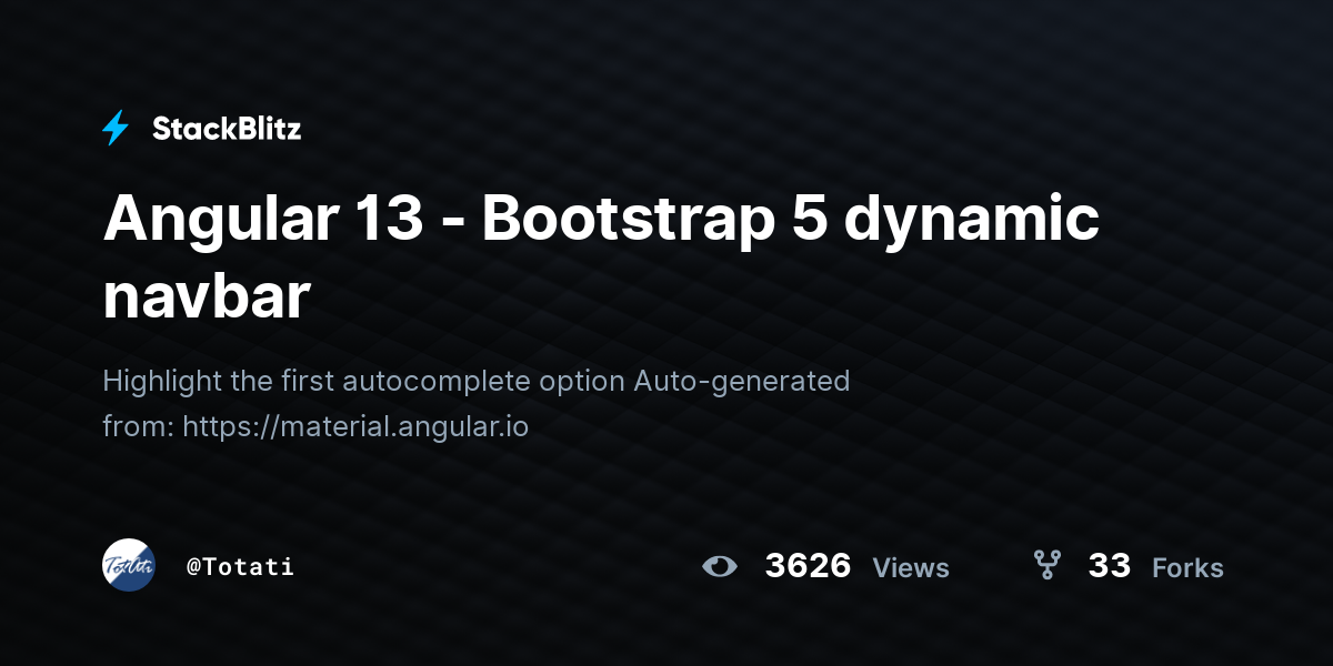 Angular 13 - Bootstrap 5 dynamic navbar - StackBlitz