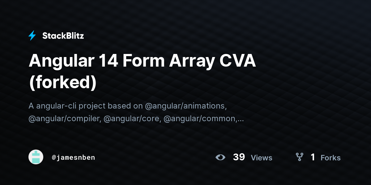 Angular 14 Form Array CVA (forked) - StackBlitz Angular 14 Form Array CVA (forked) - StackBlitz