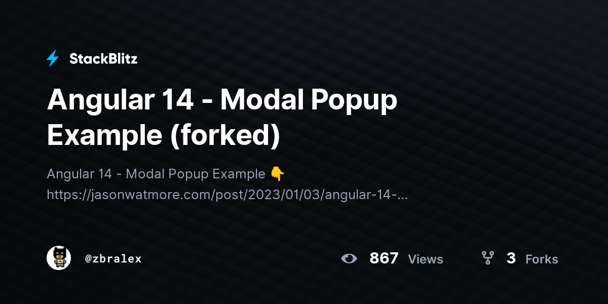 Angular 14 - Modal Popup Example (forked) - StackBlitz