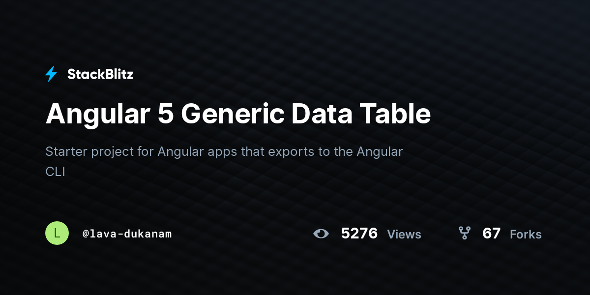 Angular 5 Generic Data Table - StackBlitz