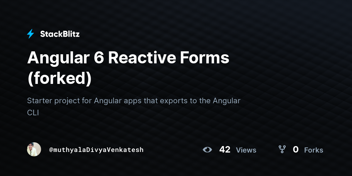 Angular 6 Reactive Forms (forked) - StackBlitz Angular 6 Reactive Forms (forked) - StackBlitz