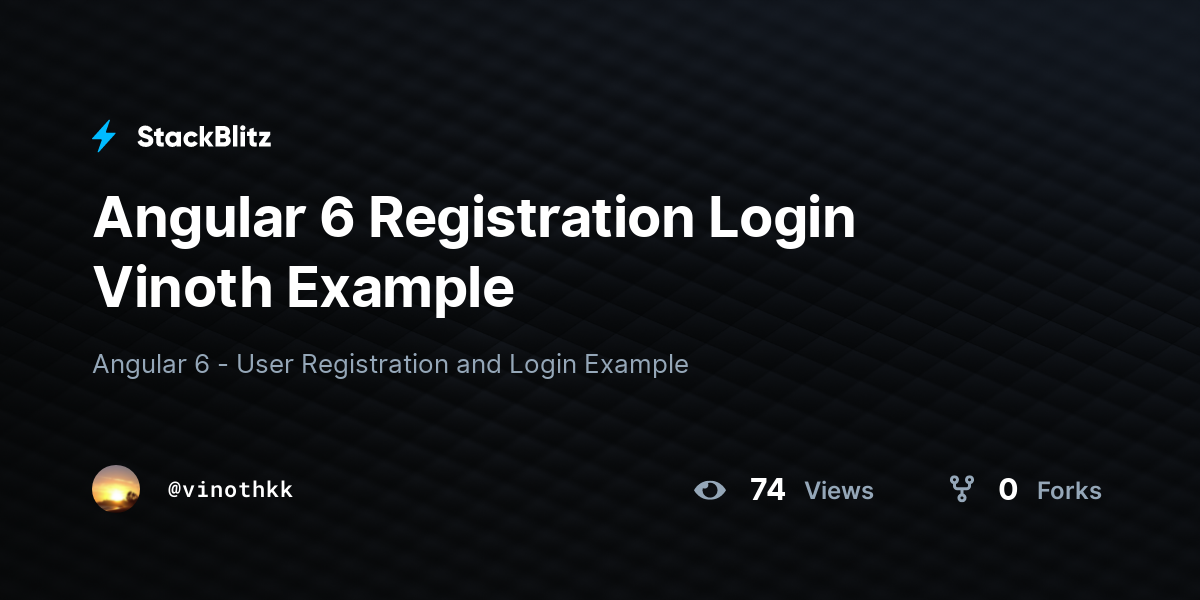 Angular 6 Registration Login Vinoth Example - StackBlitz Angular 6 Registration Login Vinoth Example - StackBlitz