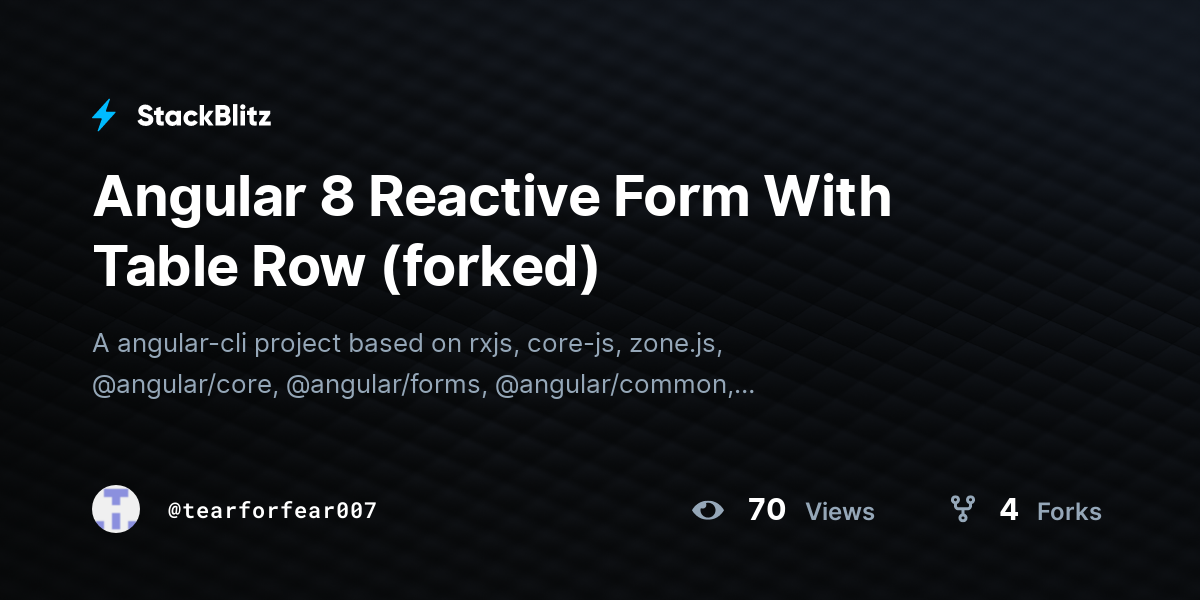 Angular 8 Reactive Form With Table Row (forked) - StackBlitz