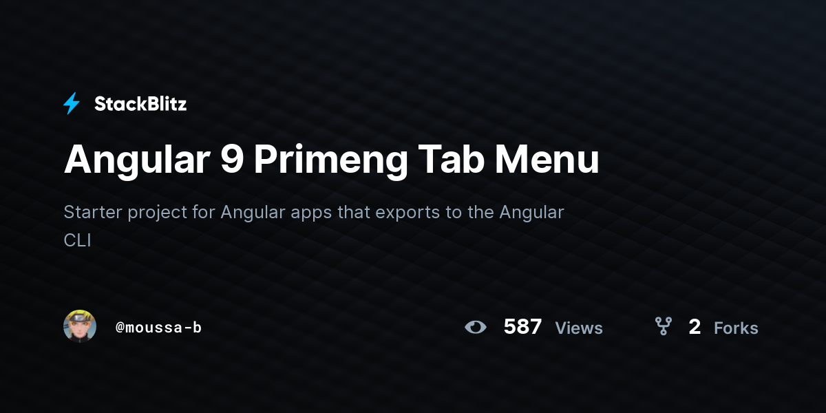 Angular 9 Primeng Tab Menu StackBlitz