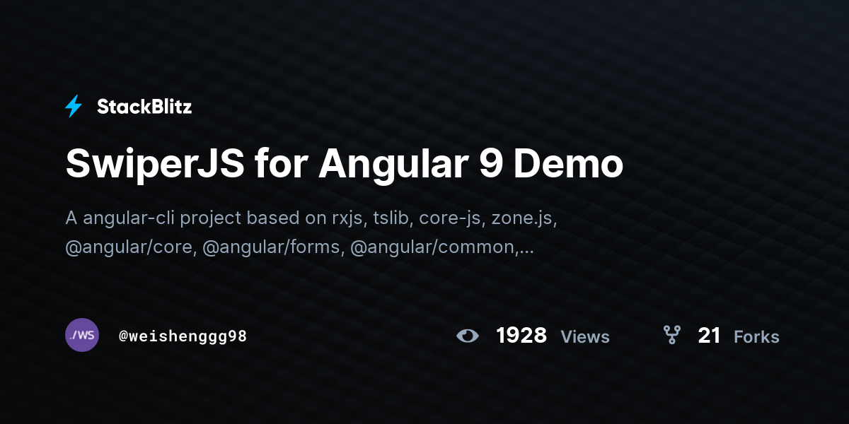 SwiperJS for Angular 9 Demo - StackBlitz