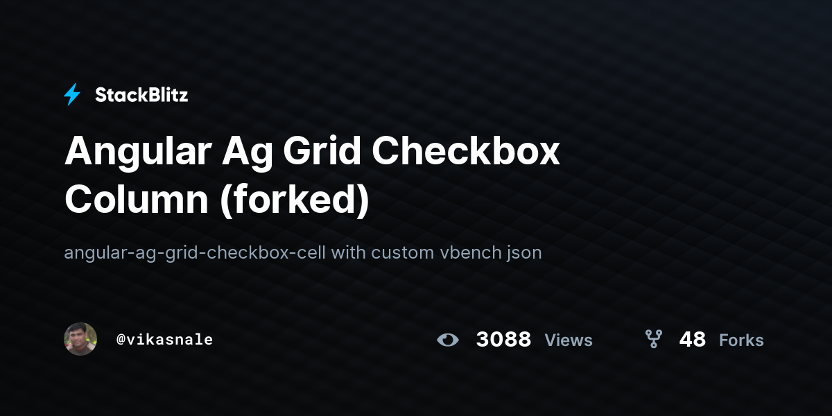 Angular Ag Grid Checkbox Column (forked) - StackBlitz