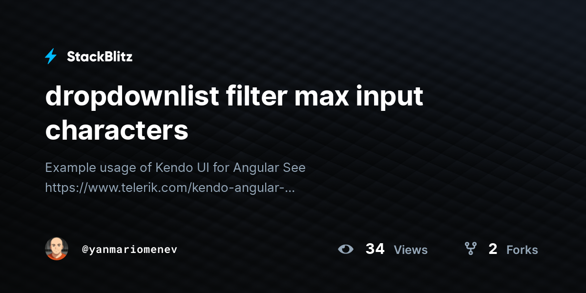 dropdownlist filter max input characters - StackBlitz