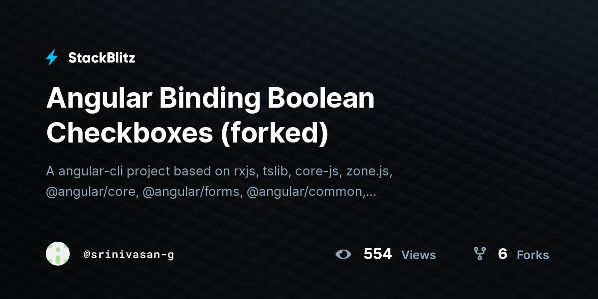 Angular Binding Boolean Checkboxes (forked) - StackBlitz