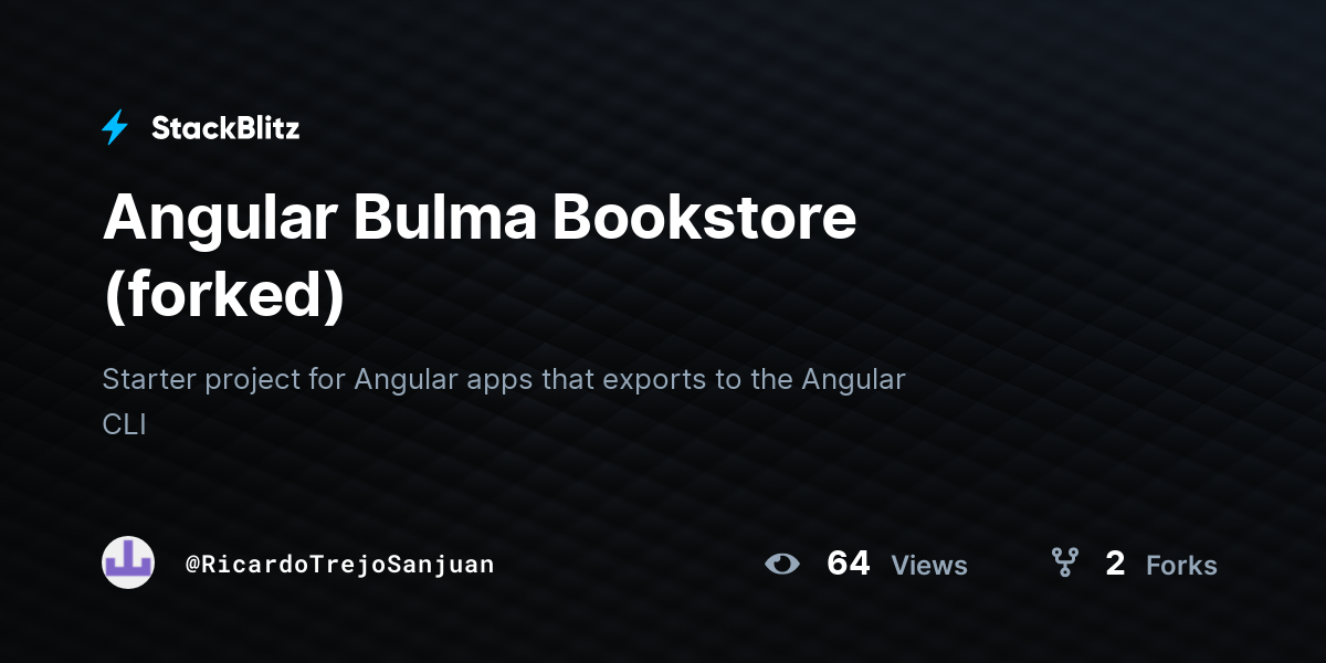 Angular Bulma Bookstore (forked) - StackBlitz Angular Bulma Bookstore (forked) - StackBlitz