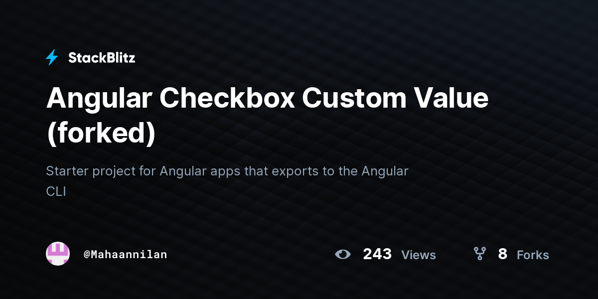 Angular Checkbox Custom Value (forked) - StackBlitz Angular Checkbox Custom Value (forked) - StackBlitz