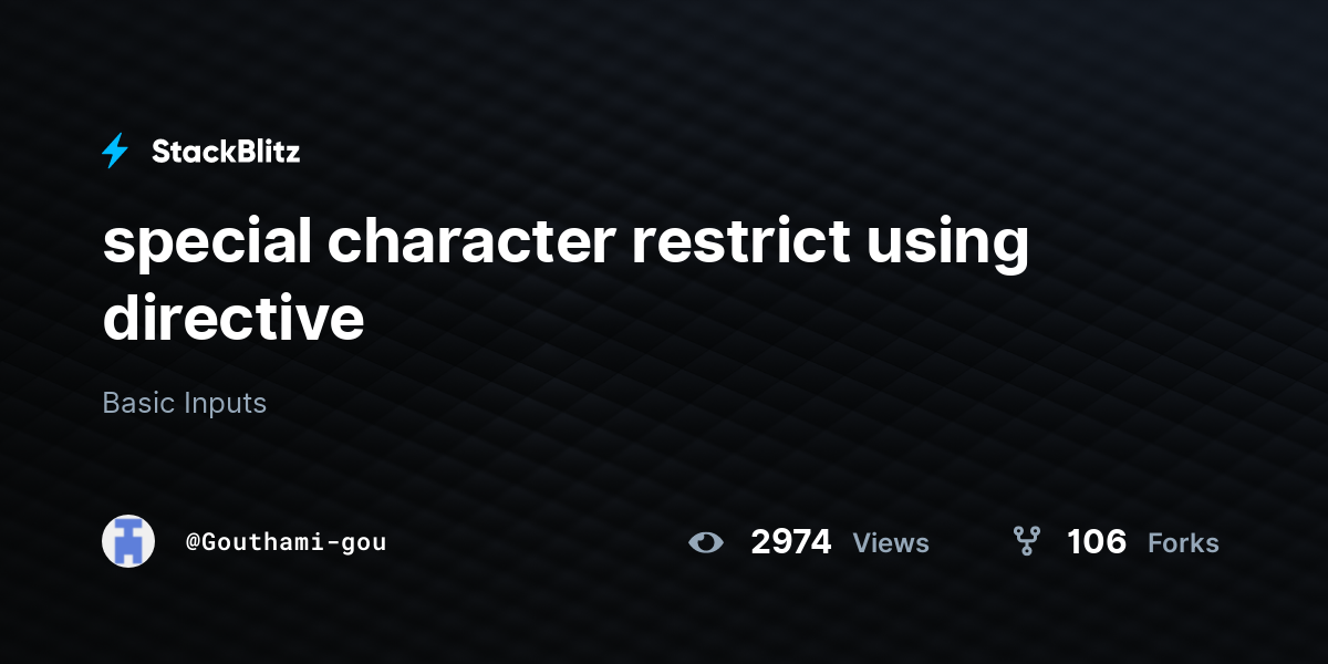 special character restrict using directive - StackBlitz