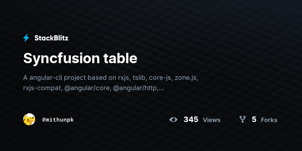 Syncfusion table - StackBlitz