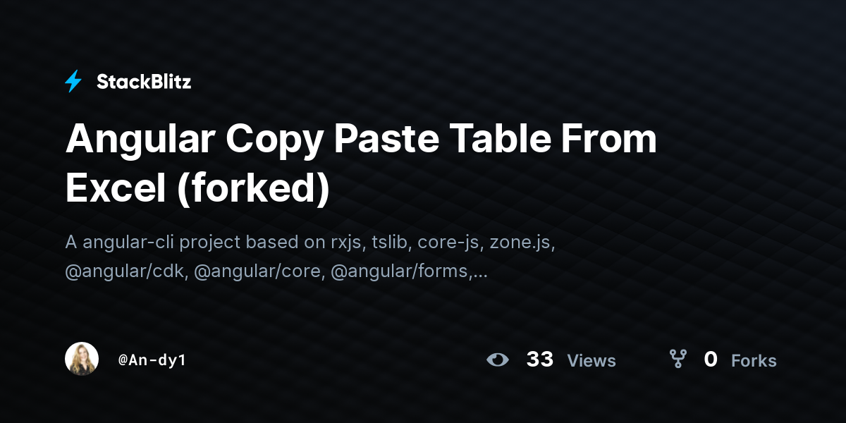 Angular Copy Paste Table From Excel Forked Stackblitz 2193