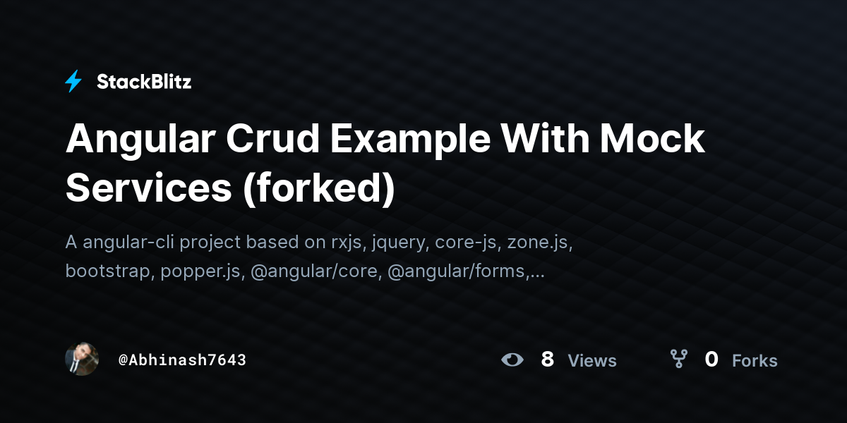Angular Crud Example With Mock Services (forked) - StackBlitz Angular Crud Example With Mock Services (forked) - StackBlitz