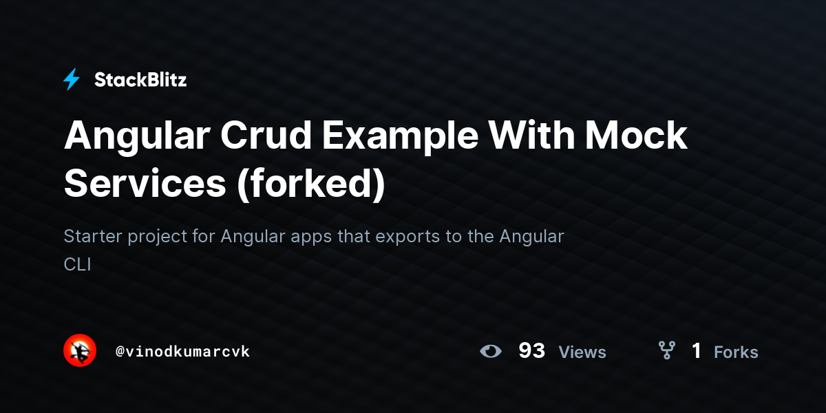 Angular Crud Example With Mock Services (forked) - StackBlitz Angular Crud Example With Mock Services (forked) - StackBlitz