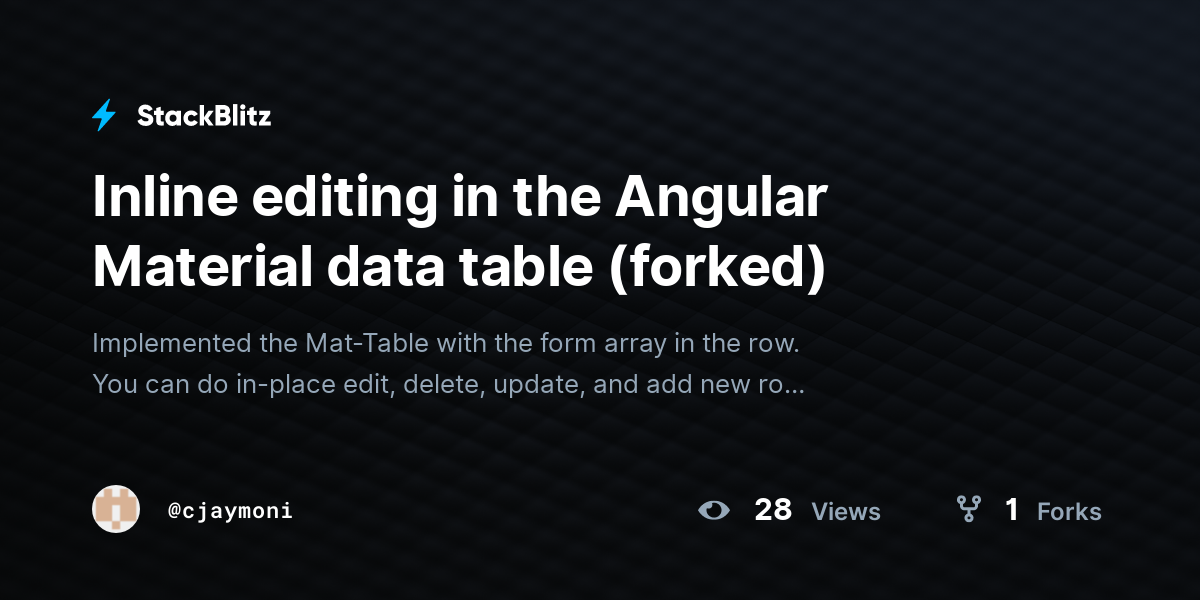 Inline editing in the Angular Material data table (forked) - StackBlitz