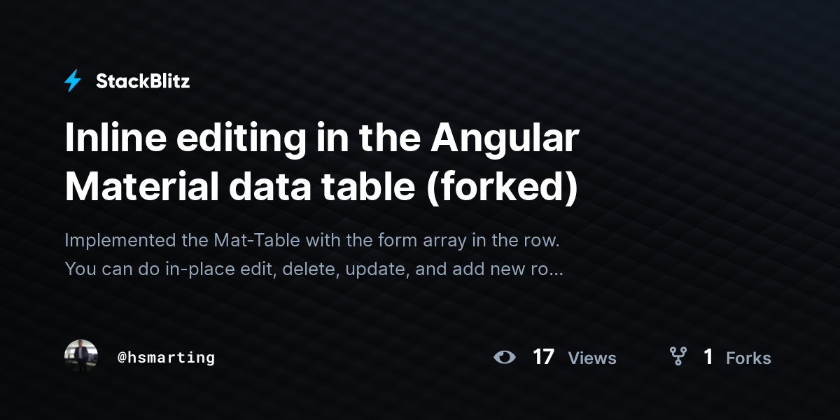 Inline editing in the Angular Material data table (forked) - StackBlitz