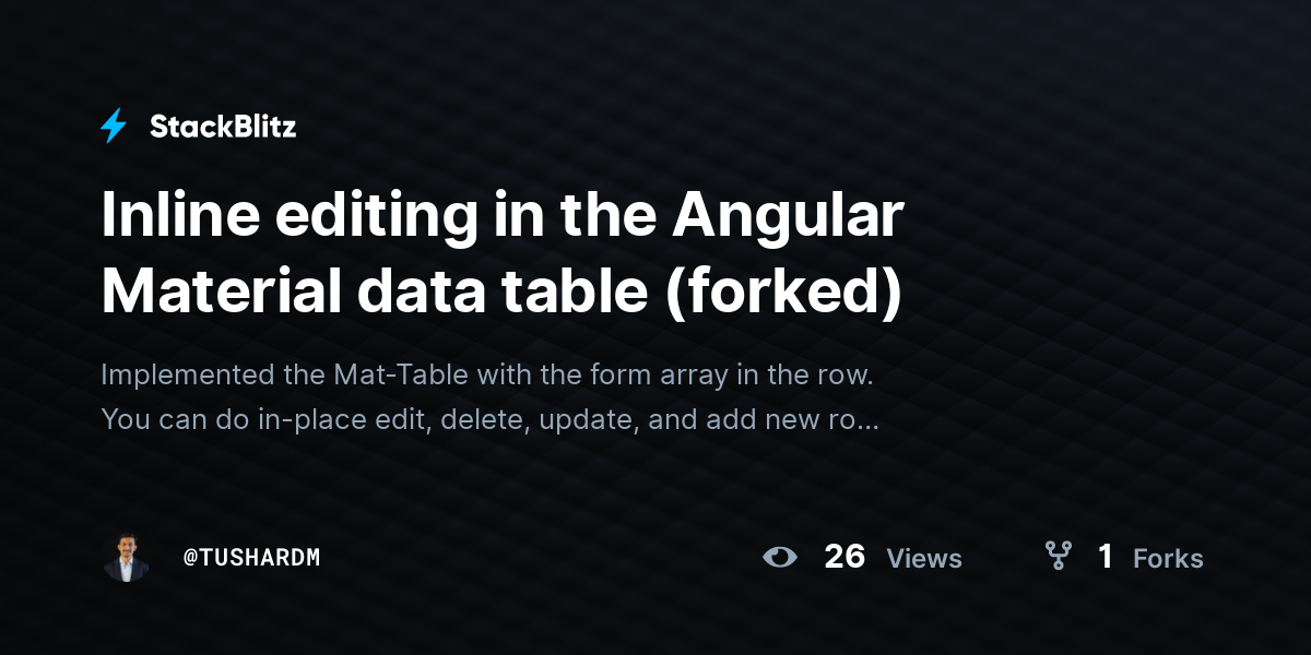 Inline editing in the Angular Material data table (forked) - StackBlitz