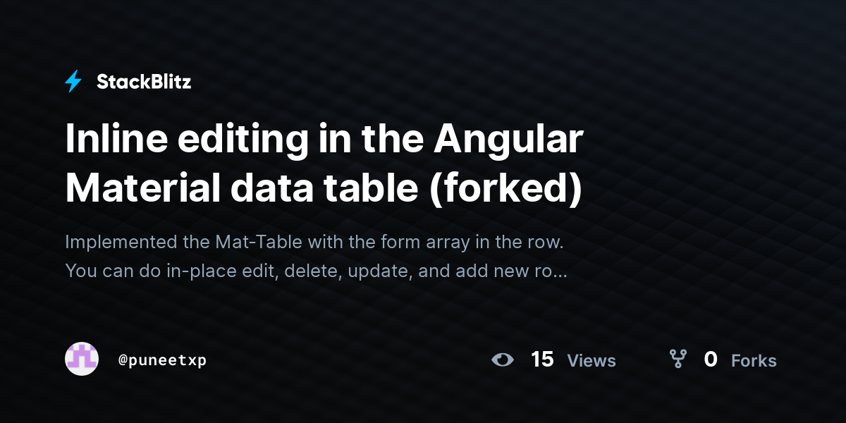 Inline editing in the Angular Material data table (forked) - StackBlitz