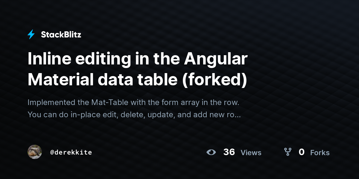 Inline editing in the Angular Material data table (forked) - StackBlitz