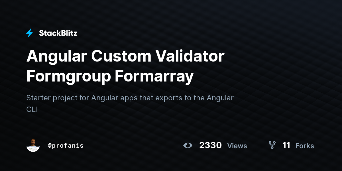 Angular Custom Validator Formgroup Formarray - StackBlitz