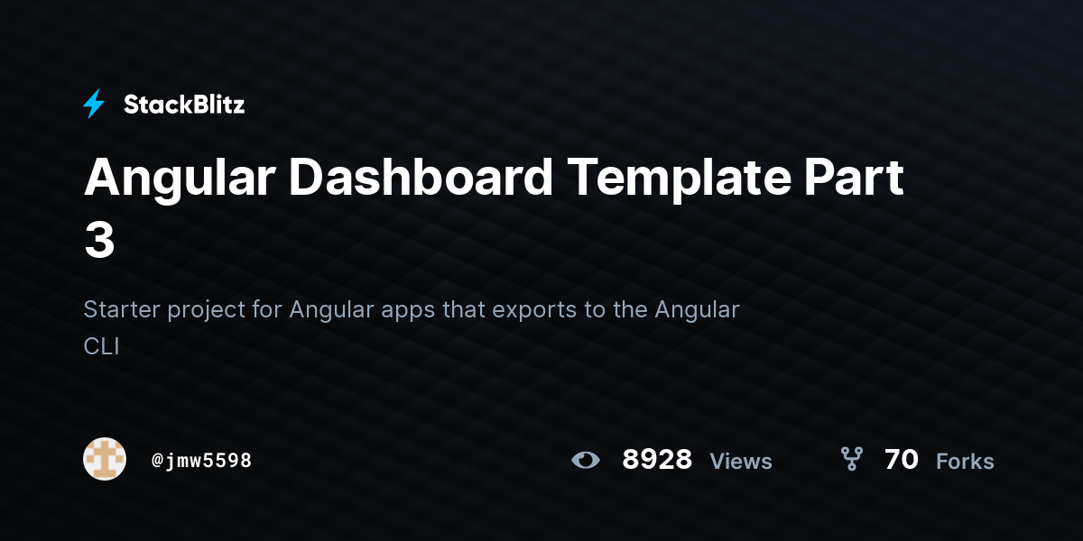 Angular Dashboard Template Part 3 - StackBlitz