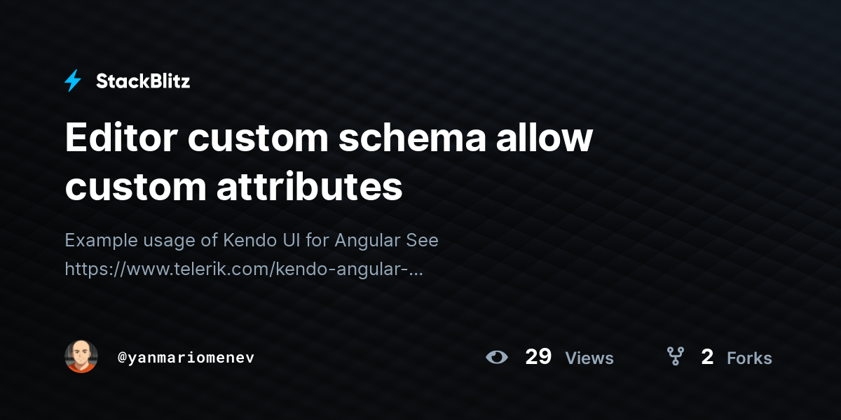 Editor custom schema allow custom attributes - StackBlitz