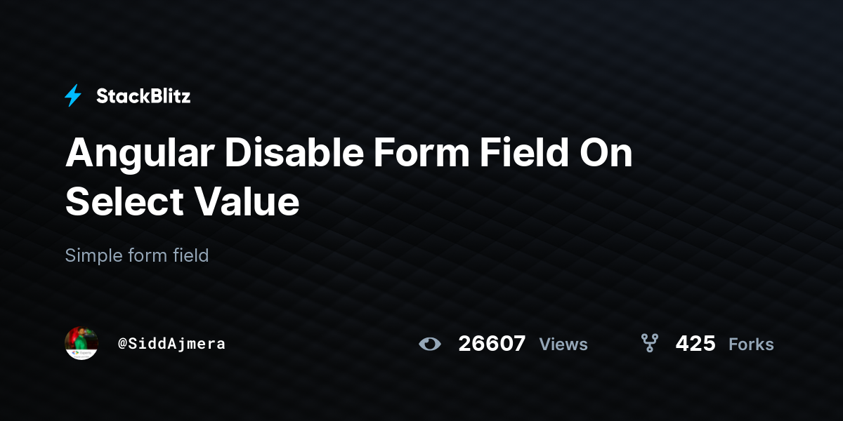 Angular Disable Form Field On Select Value StackBlitz