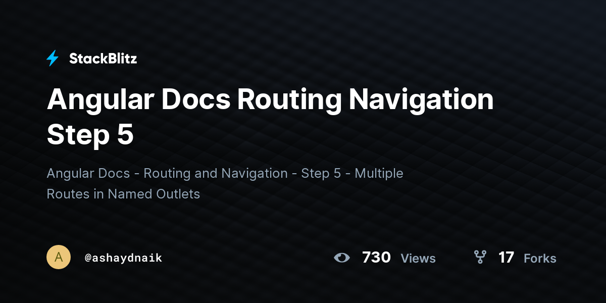 Angular Docs Routing Navigation Step 5 - StackBlitz Angular Docs Routing Navigation Step 5 - StackBlitz